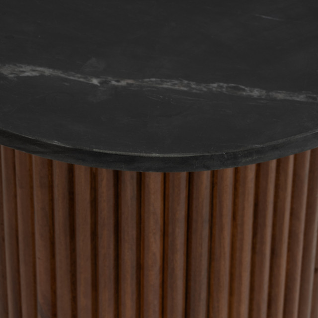 Wood/Marble, 22"H Reeded, Side Table, Brown/Black, 18x18x22 inches ...