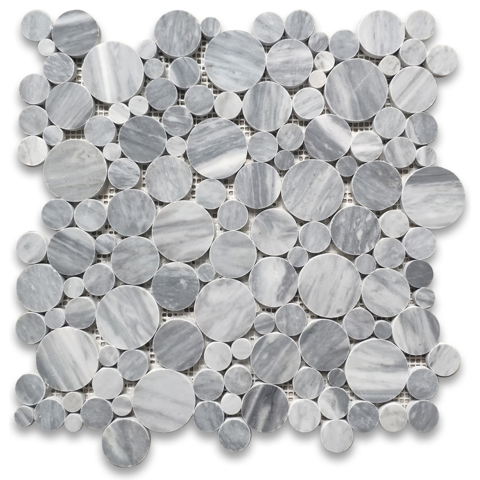 Bubble Round Bardiglio Gray Marble Mosaic Shower Floor Tile Honed, 1 ...