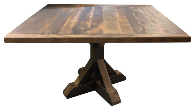 Thornton Barnwood Square Pedestal Dining Table, 60x60 - Rustic - Dining ...