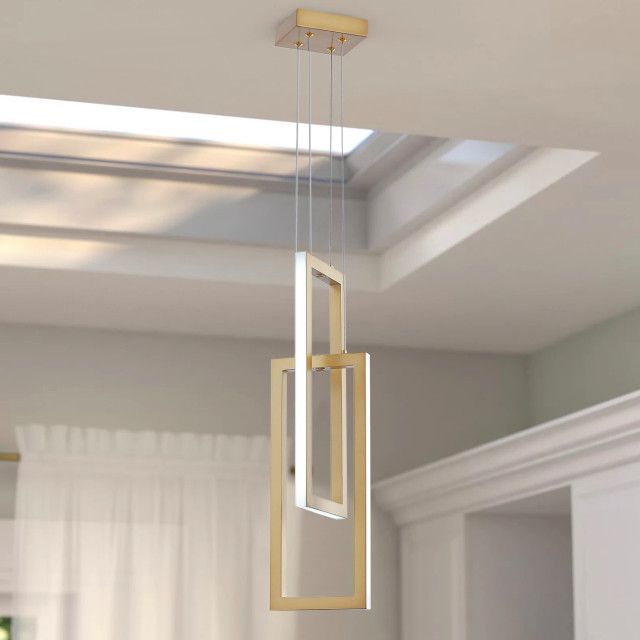 2-Light Rectangle LED Pendant Light Chandelier - Modern - Pendant ...
