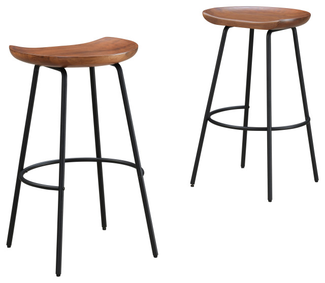 Milano Barstool Steel Leg, Solid Wood, Set of 2 - Midcentury - Bar ...