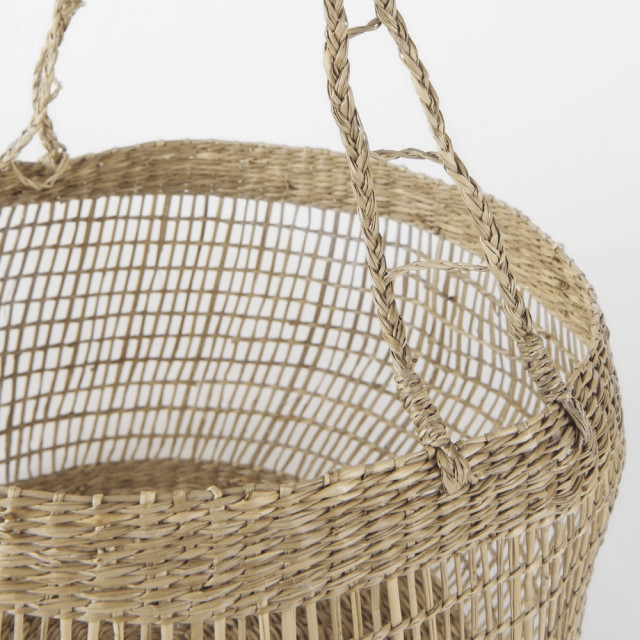 Set of Two Wicker Storage Baskets With Long Handles - Tropical ...