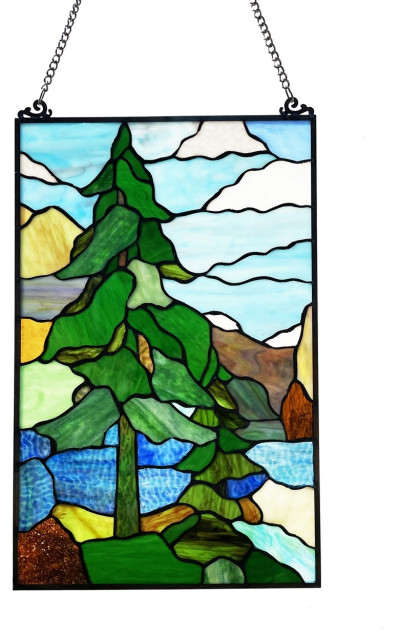 Chloe Lighting Nature Landscape-Style Stained Glass Window Panel 20 ...