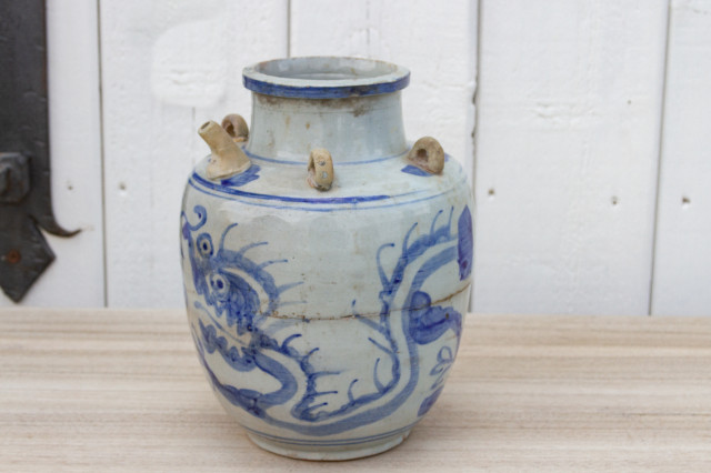 Vintage Colorful Asian Blue & White Pot - Asian - Vases - by De-cor | Houzz