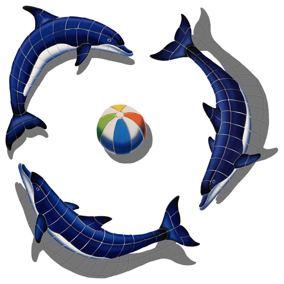 Blue Dolphin Group Ceramic Swimming Pool Mosaic, 96"x96" with shadow ...