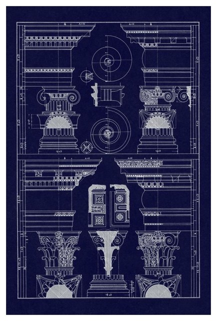 "Pediments of the Renaissance (Blueprint)" Paper Print by J. Buhlmann ...