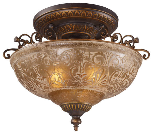 Restoration 3 Light Semi-Flush Mount, Golden Bronze - Traditional ...