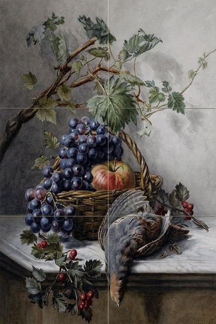 Tile Mural a Fruit and a Bird Kitchen Backsplash, 6" Marble - Farmhouse ...