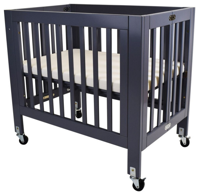 Benzara Foldable Wood and Metal Crib with Casters and Slatted Details ...