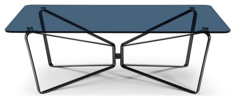 Baiardo Coffee Table, Blue Glass Top, Stainless Steel Base ...