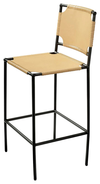 Asher Cashew Tan Full Grain Leather Bar Stool With Back - Transitional ...