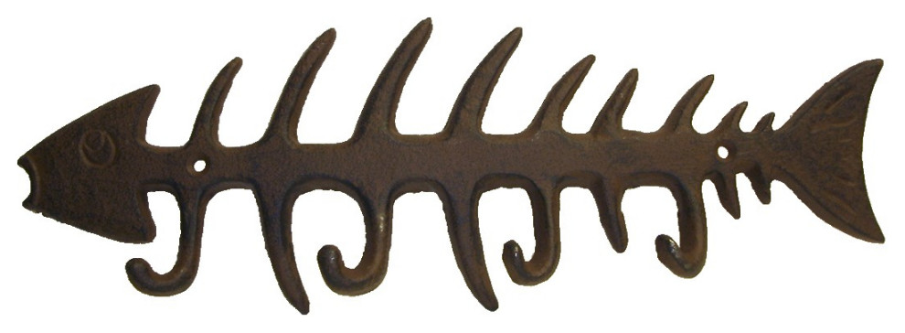 Fishbone Cast Iron Hanging Rack with 4 Hooks - Rustic - Wall Hooks - by ...