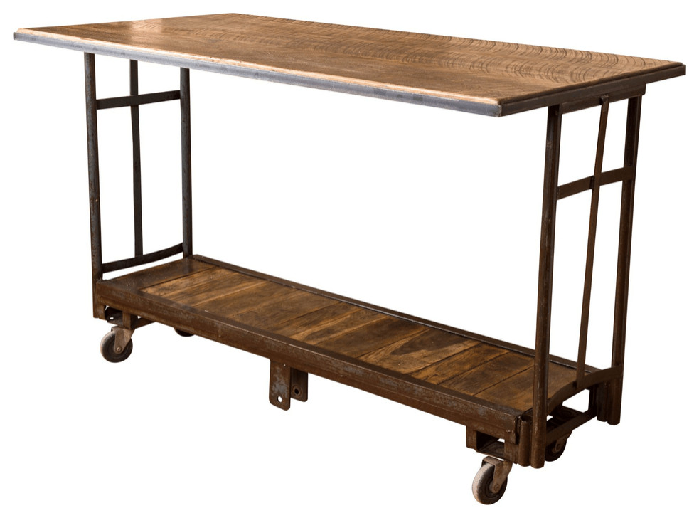 64" Brown And Black Rustic Solid Wood High Top Bar Table - Industrial ...