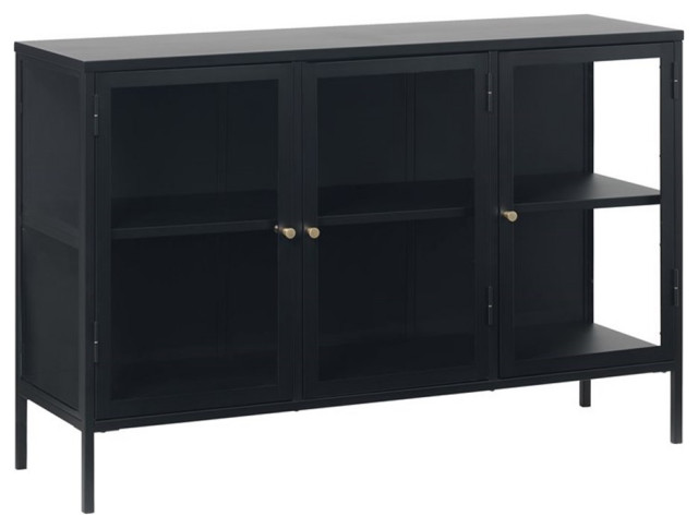 3-Section Metal and Glass Sideboard in Black - Industrial - Buffets And ...
