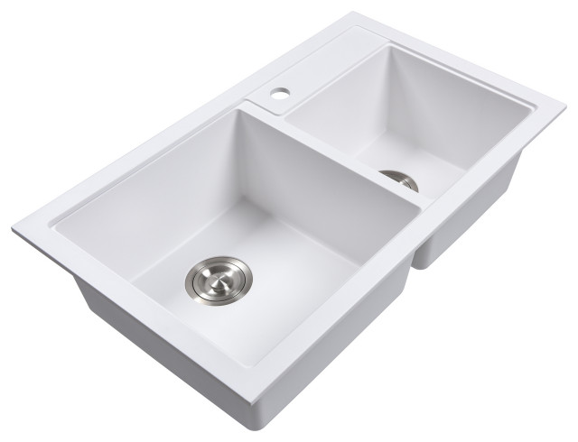 33.85'' L Double Bowl Solid Surface Kitchen Sink, Small - Contemporary ...