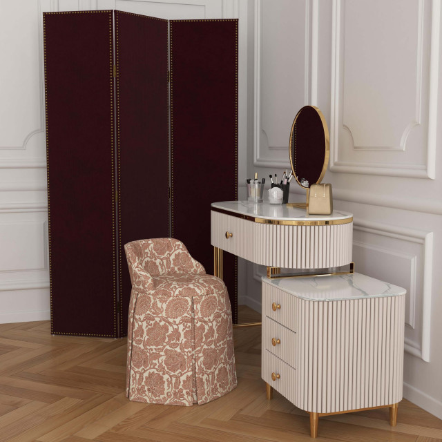 Skirted Vanity Chair, Japanais Dusty Pink, One Size - Traditional ...