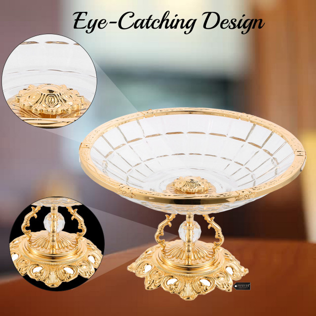 Crystal Round Serving Platter, 24K Gold Plated Pedestal and Crystal ...