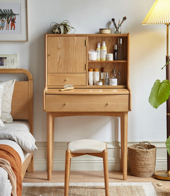 Oak Solid Wood Dressing Table, Makeup Table, 33.5" - Midcentury - Bedroom & Makeup Vanities - by ...