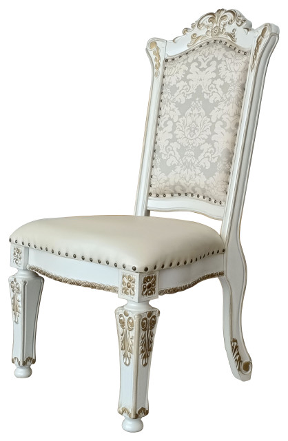 ACME Vendome Side Chair(Set-2) in PU & Antique Pearl Finish - Victorian ...