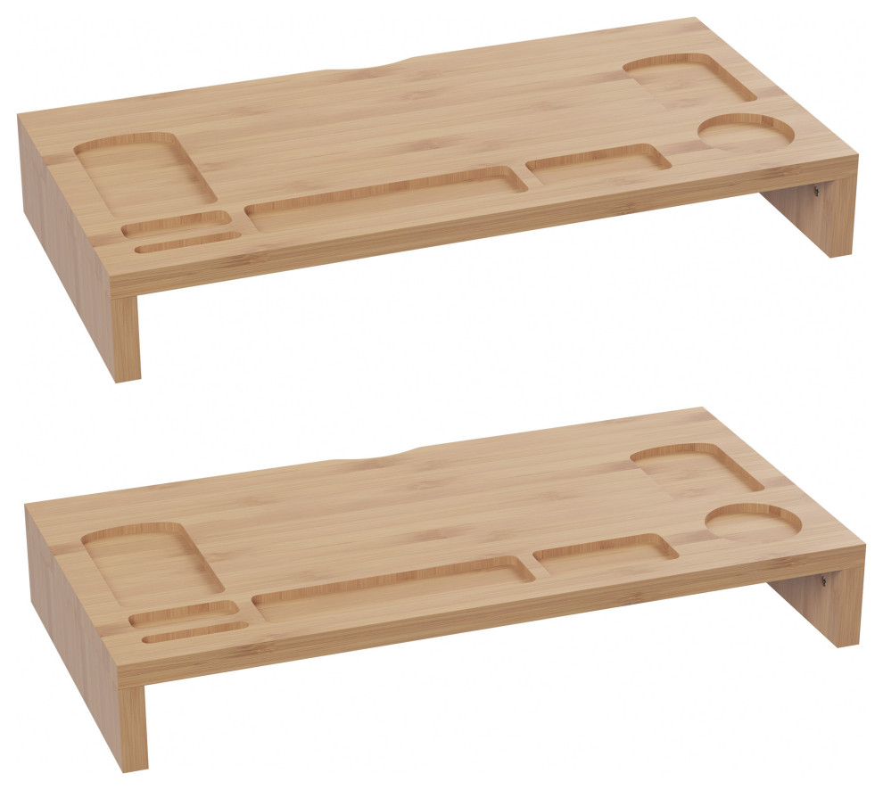 2-Pack Bamboo Monitor Riser Set Wooden Laptop Stand and PC Computer ...