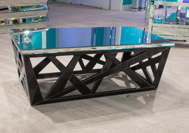 Montreal Mirrored Top Cocktail Table - Black - Transitional - Coffee ...