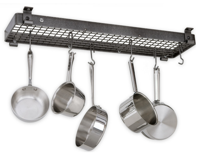 Handcrafted 36" Narrow Flush Mounted Ceiling Rack w 12 Hooks Hammered ...