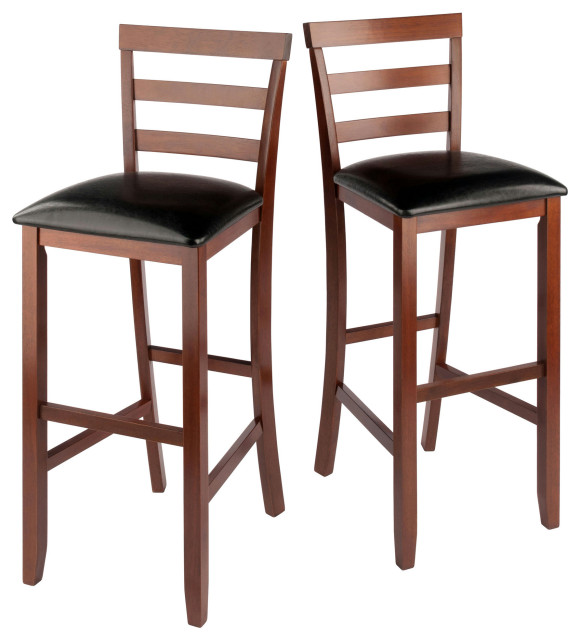 Simone Set of 2 Cushion Ladder-Back Bar Stool Set, Black And Walnut ...