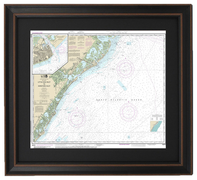 Framed Nautical Chart, Little Egg Inlet, Hereford & Absecon Inlet ...