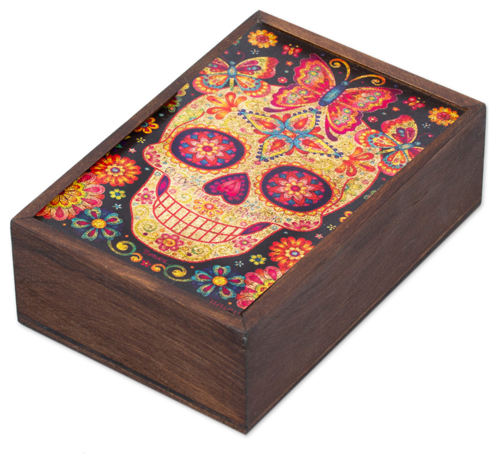 Novica Handmade Skull Of The Beloved Decoupage Wood Box - Eclectic ...