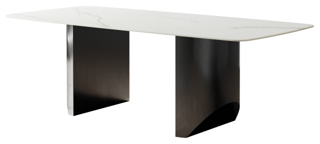 Modern Snow-White Slate Top Dining Table With Double Pedestal - Modern ...