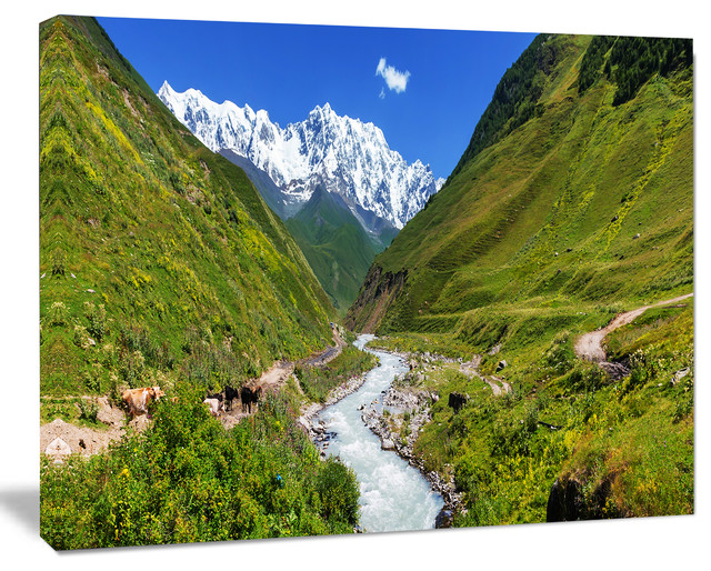 River in Caucasus Mountains, Landscape Canvas Art Print, 20"x12"x1 ...