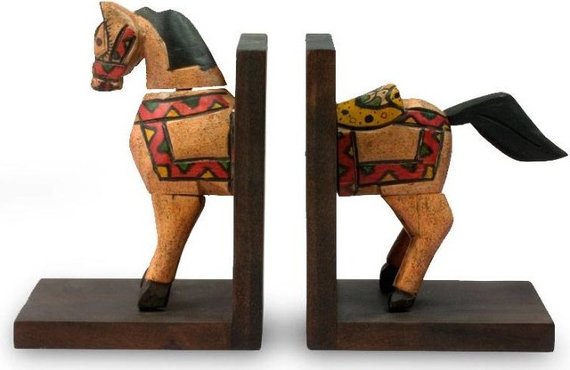 Novica Little Horse of Knowledge Pinewood Bookends, Set of 2 ...