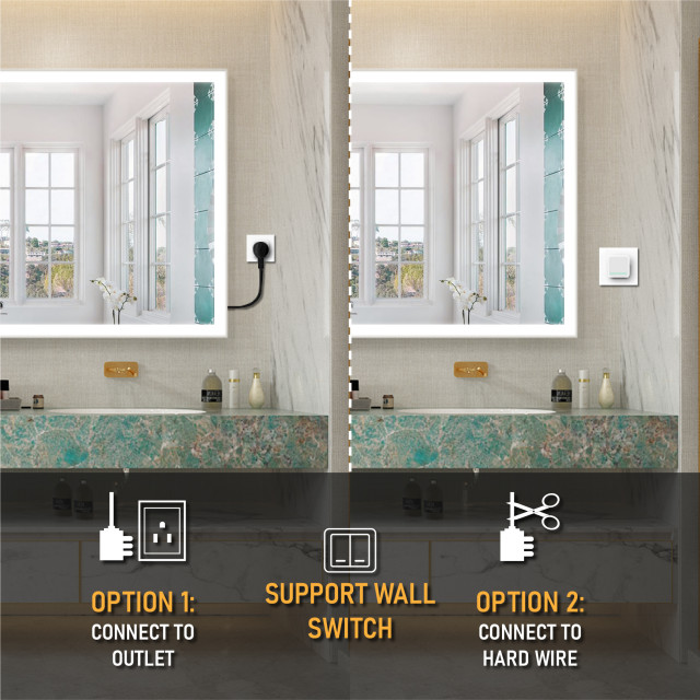 Framed LED Mirror, Dimmer, Defogger, Color Temperature, 55"x30 ...