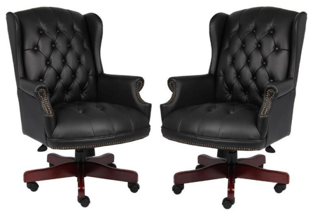 Home Square 2 Piece High Back Faux Leather Tufted Executive Chair Set ...