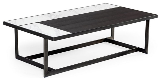 Limari Home Fargo 51" Rectangular Ceramic & Bronze Coffee Table - Black/White - Transitional ...