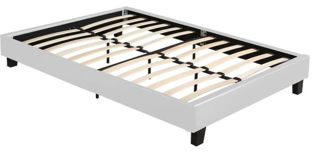 Camden Isle Acton Upholstered White Faux Leather Queen Platform Bed - Transitional - Platform ...