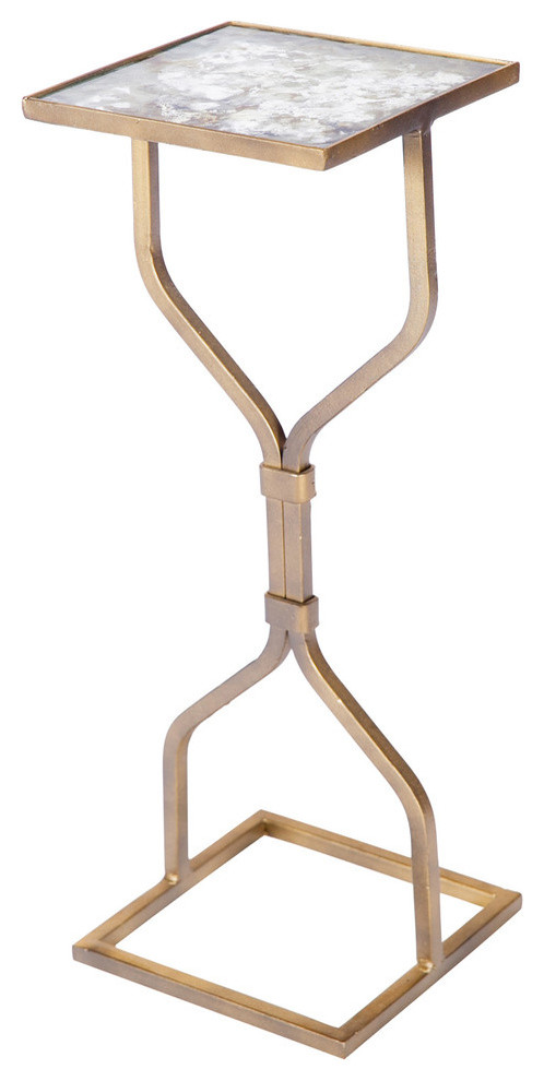 Hourglass Accent Table In Antique Gold w/ Top In Oyster Shell ...