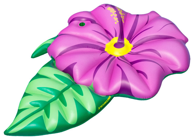 70" Inflatable Green and Pink Summer Hibiscus Flower Lounge Pool Float ...