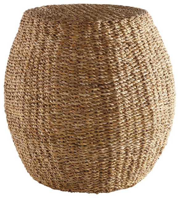 Woven Seagrass Round Curved Pouf Natural Fibers Coastal Cottage Ottoman Table - Beach Style ...