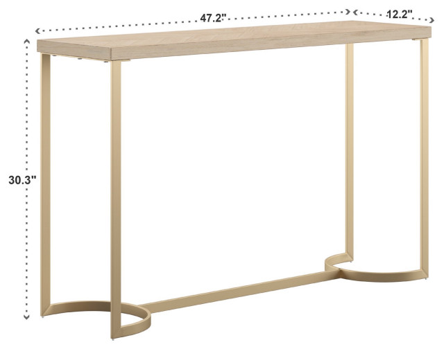 Glam Console Table, Trestle Like Shiny Gold Metal Base With Natural ...