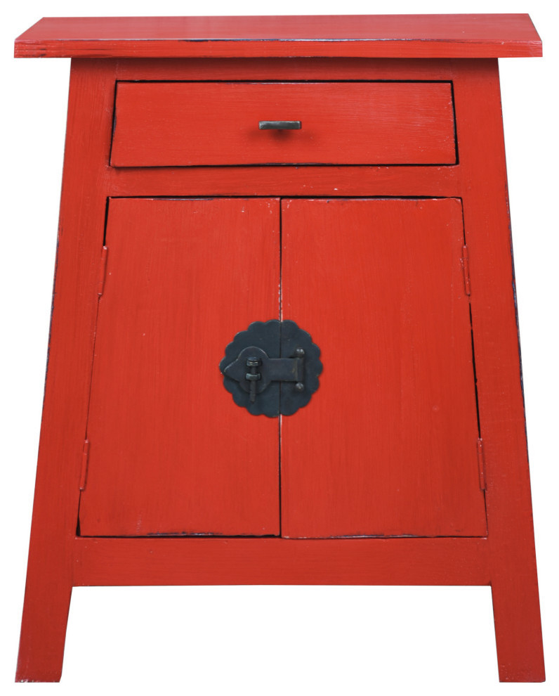 Solid Wood Zen End Table, Distressed Red Nightstand, Fully Assembled ...