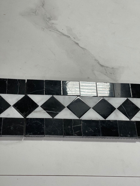 White Carrara Marble Classic Diamond Mosaic Border Listello Tile, 1 ...