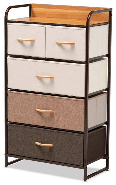 Modern Multicolored Fabric Upholstered and Black Metal 5-Drawer Storage ...