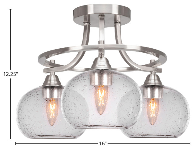 Paramount 3-Light Semi-Flush Light, Brushed Nickel, 7" Clear Bubble ...