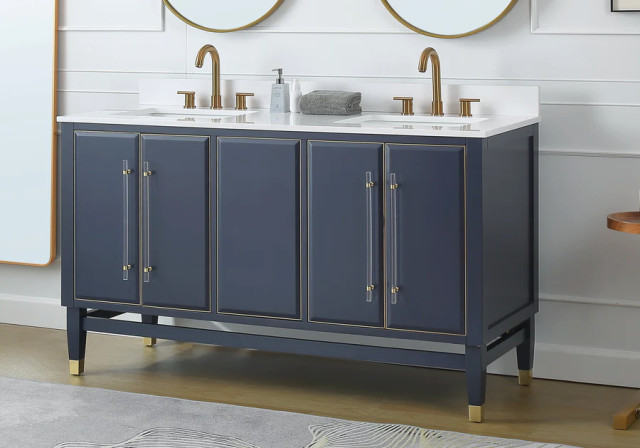 60" Navy Blue Bertone Double Bathroom Sink Vanity - Model # Q169NB ...