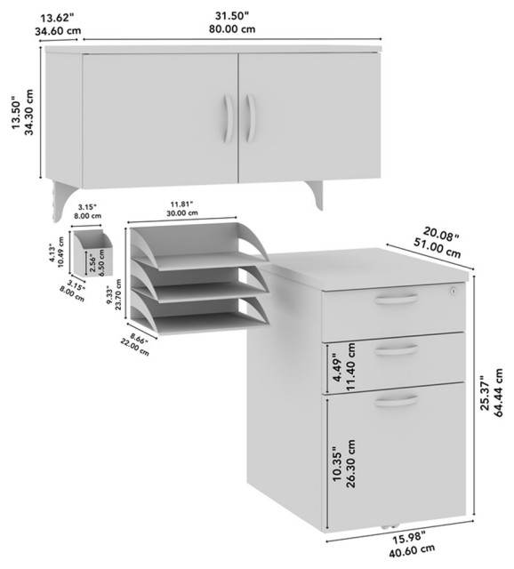 Office in an Hour Cubicle Storage Set in Pure White - Engineered Wood ...