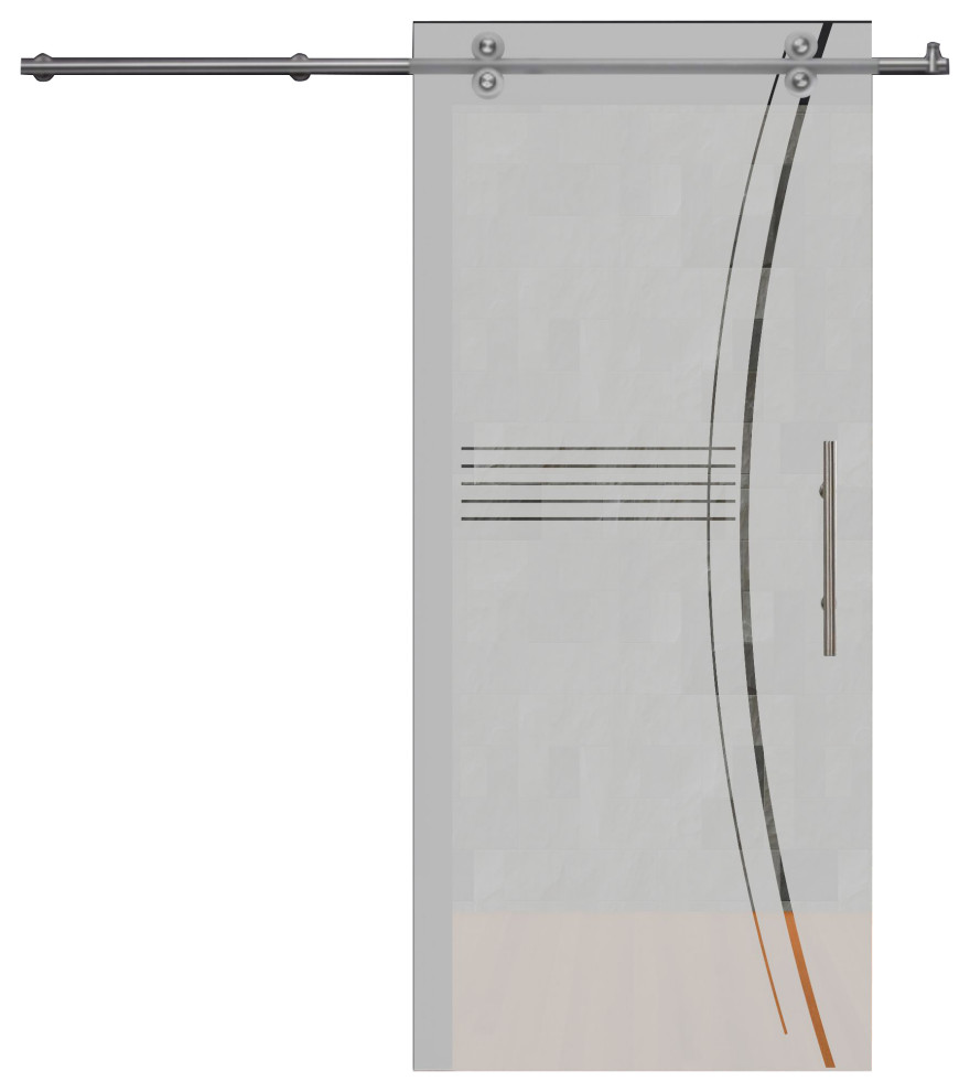 Single Sliding Barn Glass Door With Design V2000, 30"x84 ...