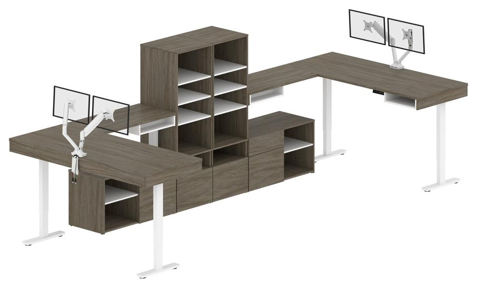 Bestar Viva Two 72W L-Shaped Standing Desks with Dual Monitor Arms and ...