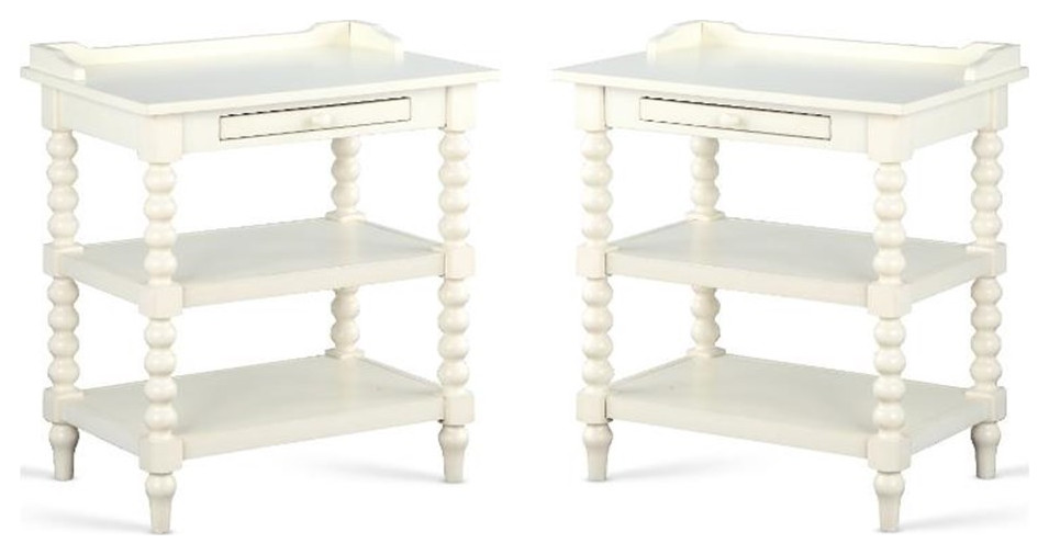 Home Square Wood Turned Leg Storage Nightstand in Antique White - Set ...