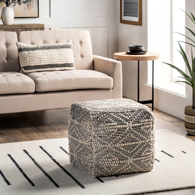 nuLOOM Birdseye Trellis Textured Pouf, 18" Hx18" Wx18" D - Scandinavian - Floor Pillows And ...
